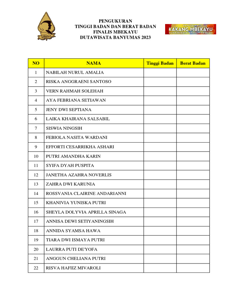 Form Pengukuran TB BB Mbekayu 2023 | PDF