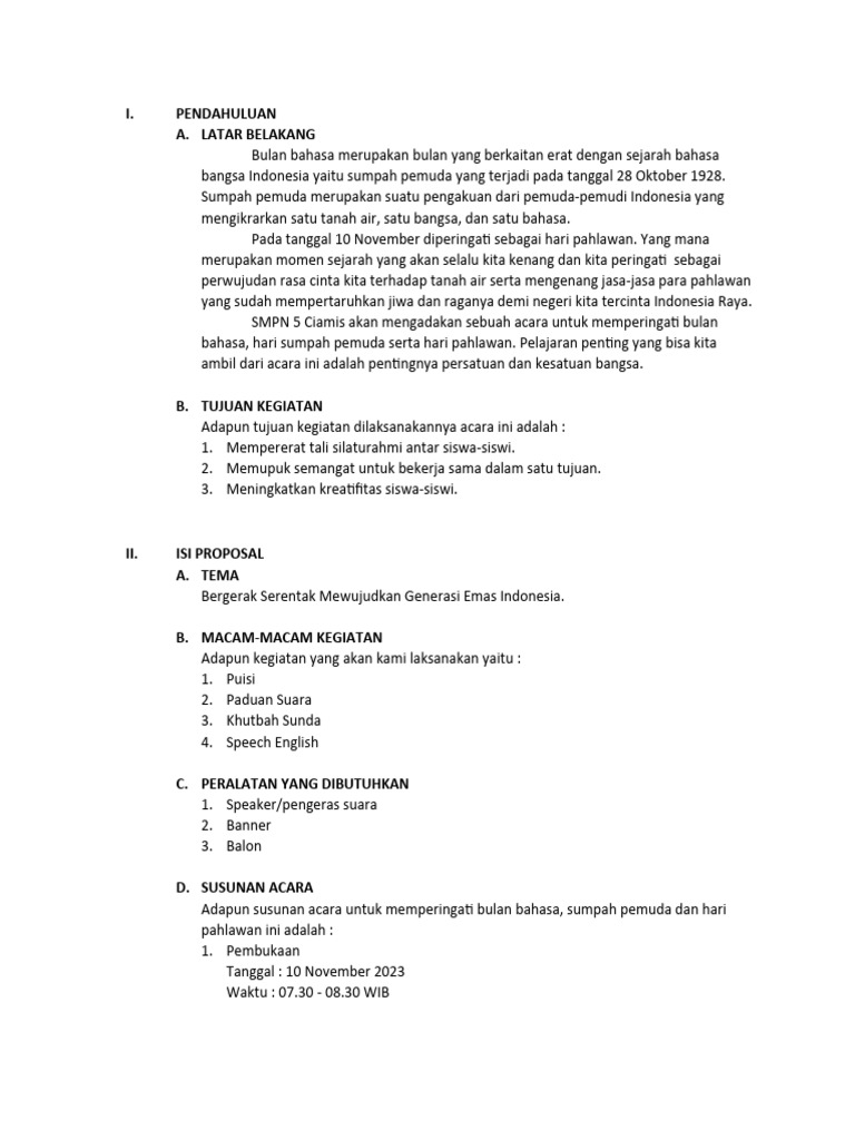 Proposal Osis Sumpah Pemuda, Bulan Bahasa, Hari Pahlawan | PDF | Perjalanan Proposal Osis Sumpah Pemuda, Bulan Bahasa, Hari Pahlawan | PDF | Perjalanan