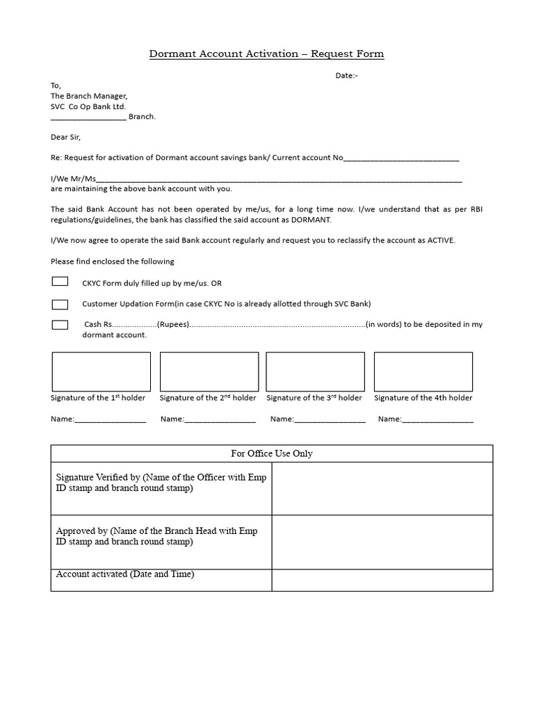 Dormant Account Activation Form | PDF