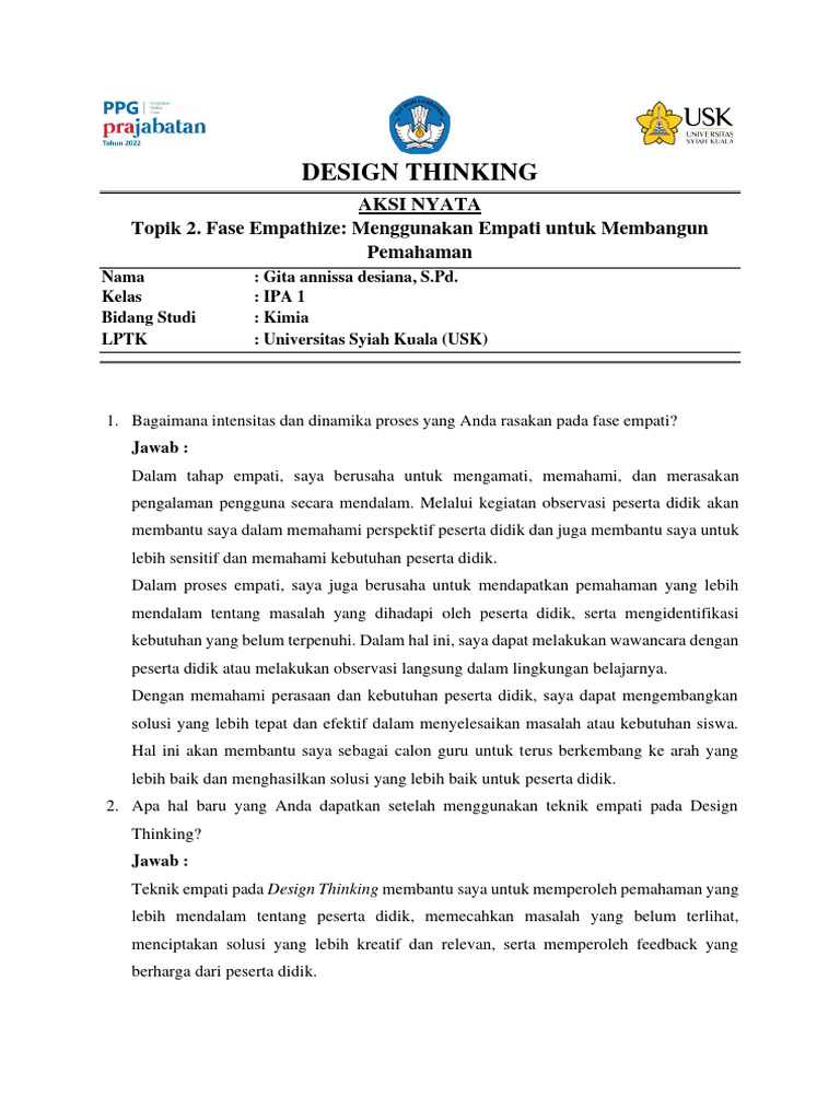 Gita Annissa - IPA 1 - Aksi Nyata T2 - Design Thinking | PDF