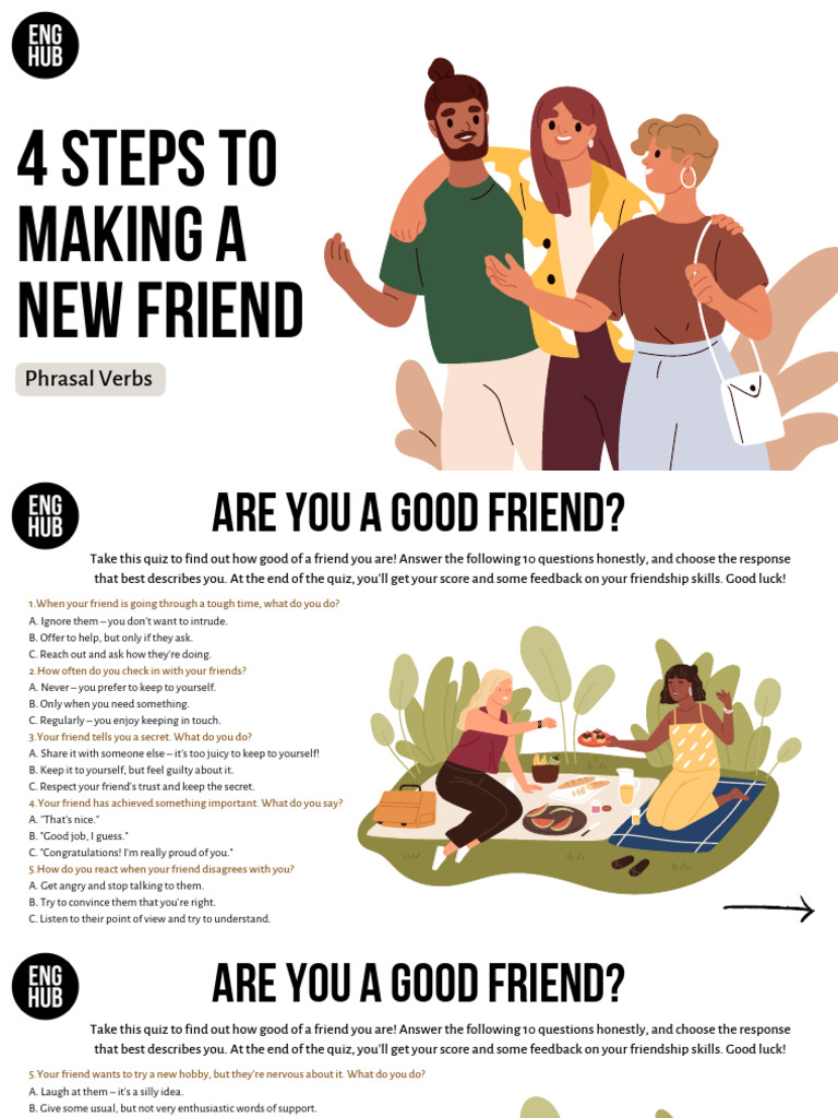 Friendship Quiz & Phrasal Verbs Guide | PDF