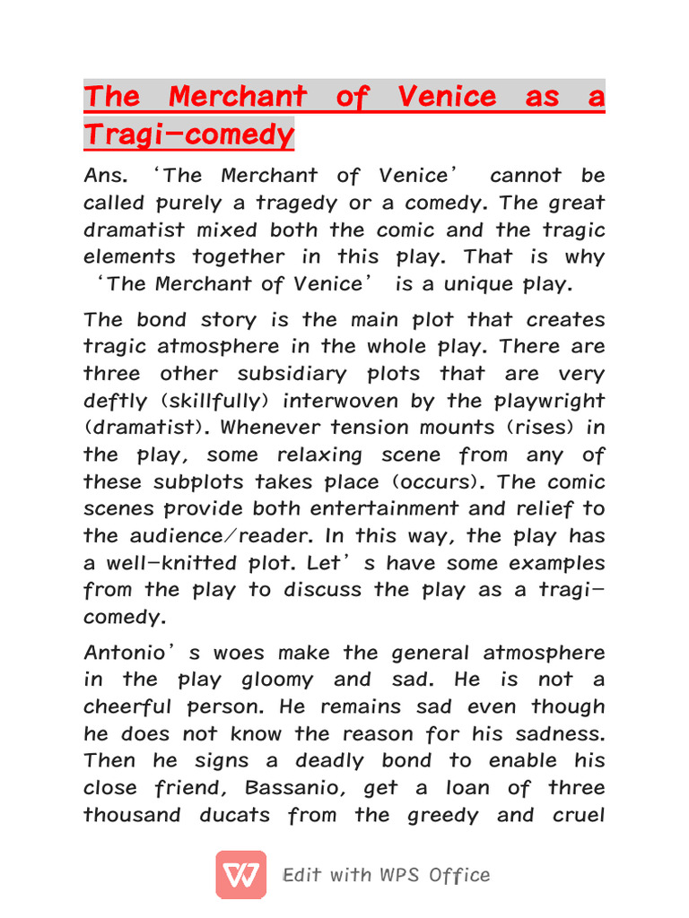 Merchant of Venice As A Targic-Comedy | PDF | The Merchant Of Venice ...