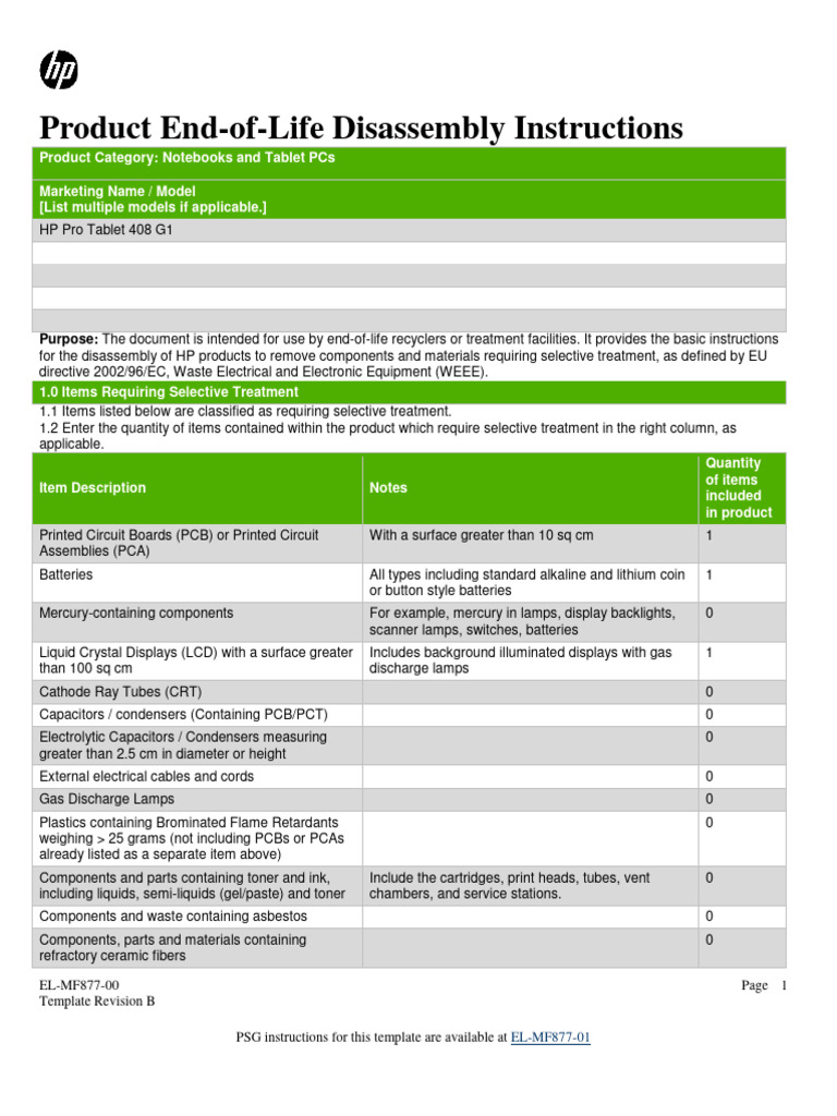 HP Pro Tablet 408 G1 Disassembly Guide | PDF | Printed Circuit Board ...