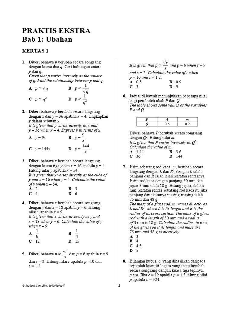 Praktis Ekstra Ting 5 Bab 1 | PDF