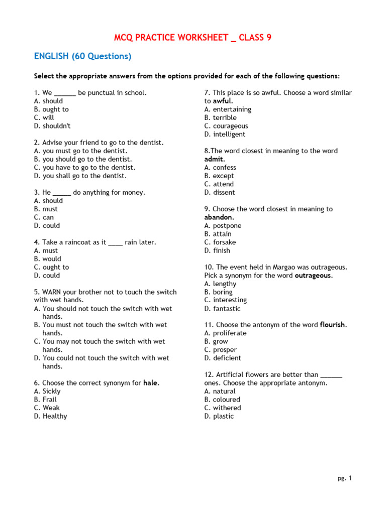 Answer-KeyFinal-60-MCQ Std-9th Eng Maths Sci SST | PDF | Area | Water