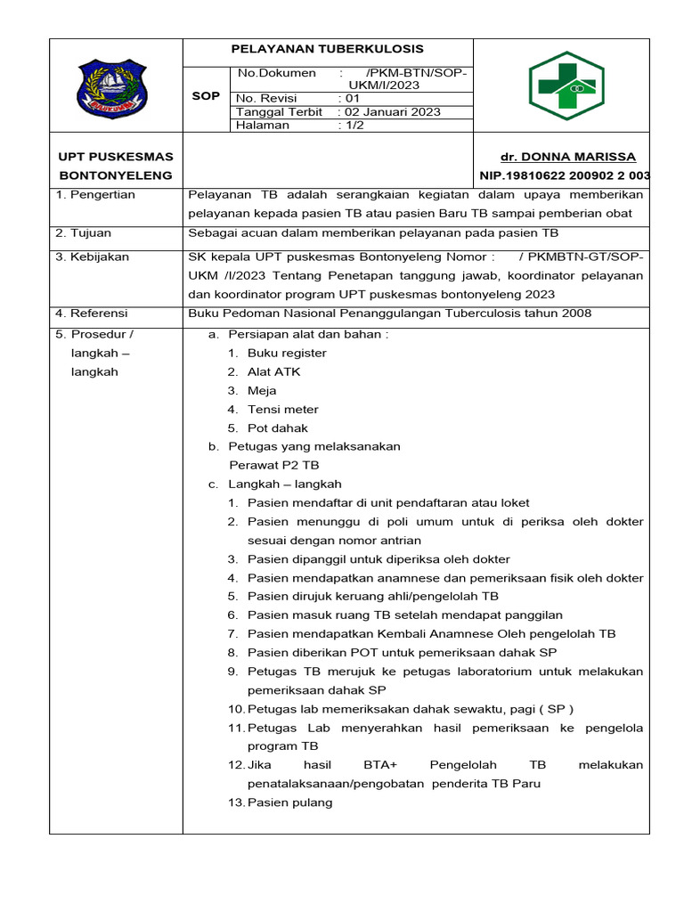 Sop Pelayanan TB | PDF