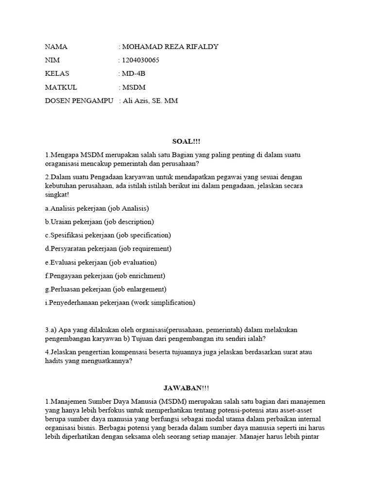 Uts MSDM M.reza Rifaldy-Md4b | PDF