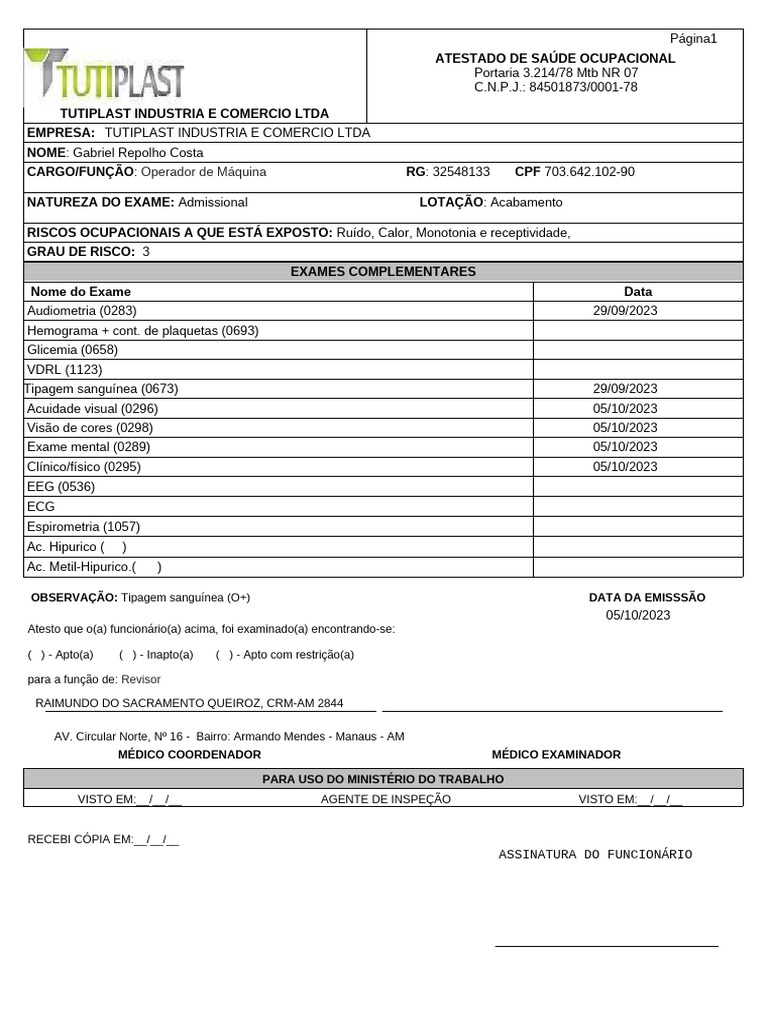 ASO Modelo Pré Admissional Matriz | PDF | Vertebrados | Patologia clínica