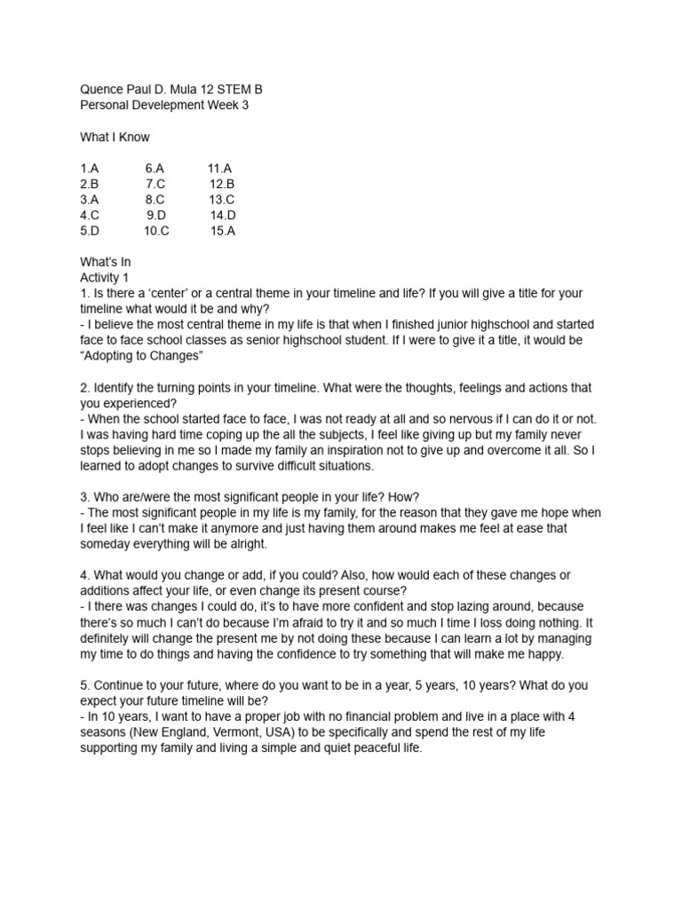 Personal Development Week 3 Insights | PDF | Adolescence | Early Childhood