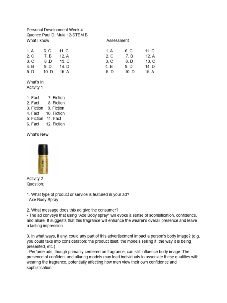 Personal Development Week 4 | PDF | Mental Disorder | Spectrum Disorder