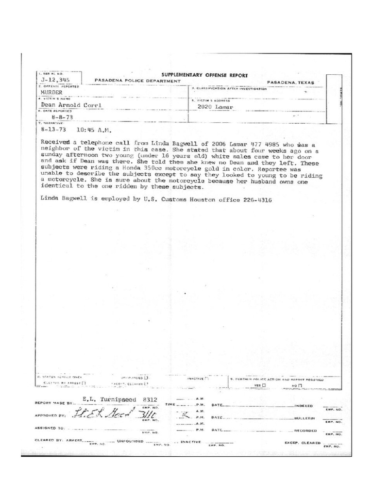 Houston Mass Murders Police Reports | PDF
