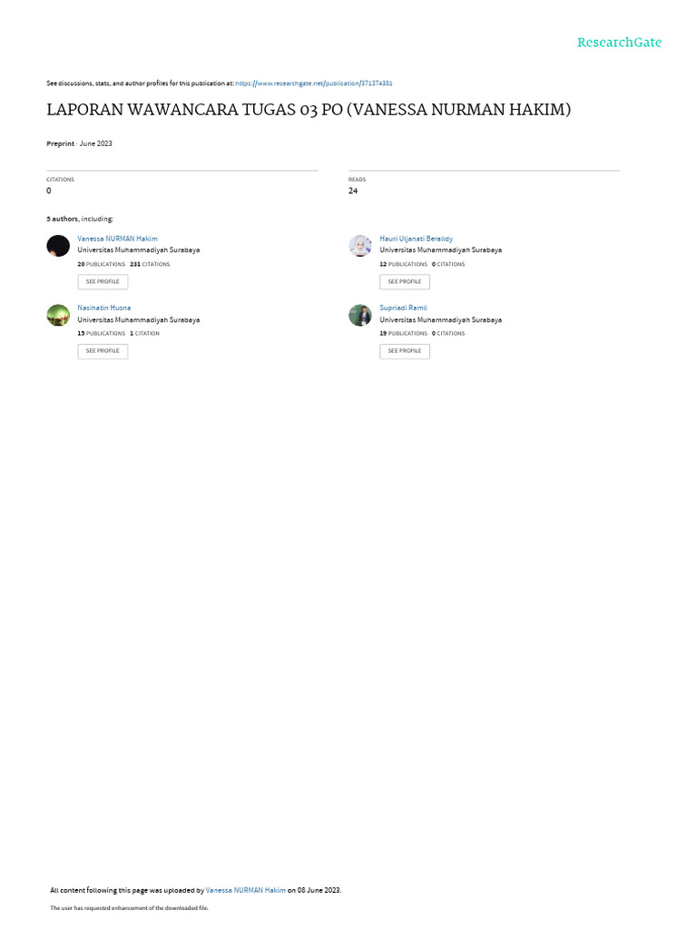 Laporan Wawancara Tugas 03 Po (Vanessa Nurman Hakim) : June 2023 | PDF