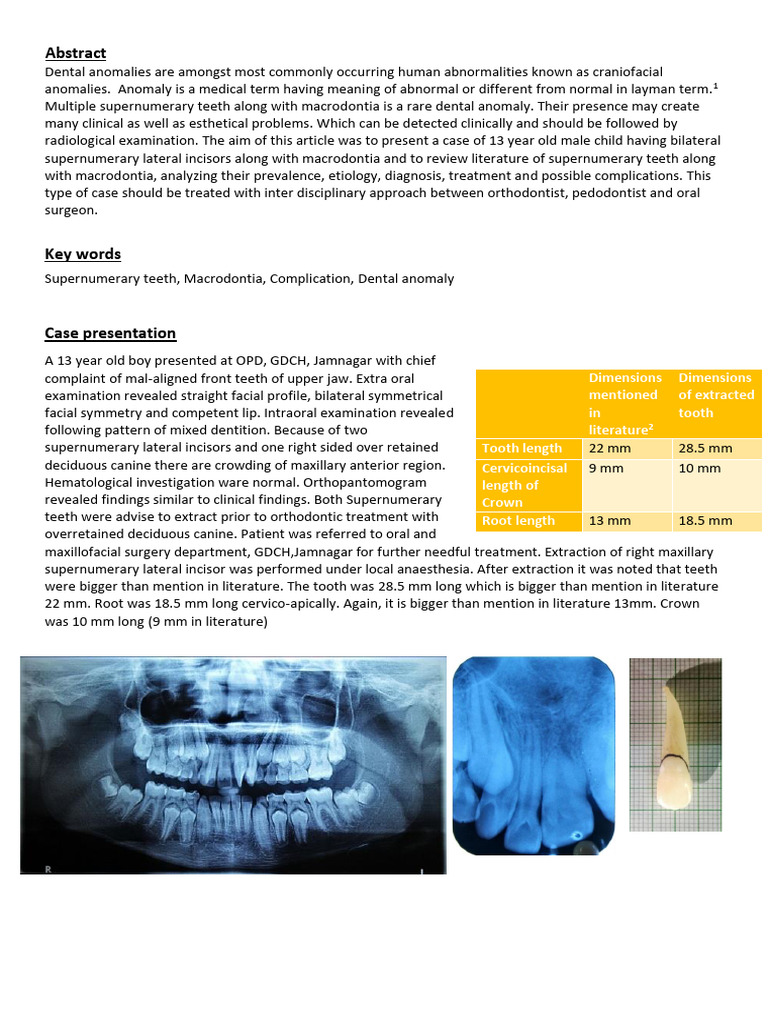 Case Study: Isolated Macrodontia & Supernumerary Teeth | PDF | Tooth ...