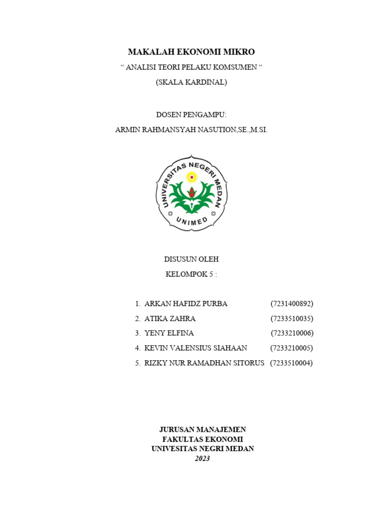 Makalah Ekonomi Mikro (5) Analisis Teori Pelaku Konsumen Skala Kardinal | PDF