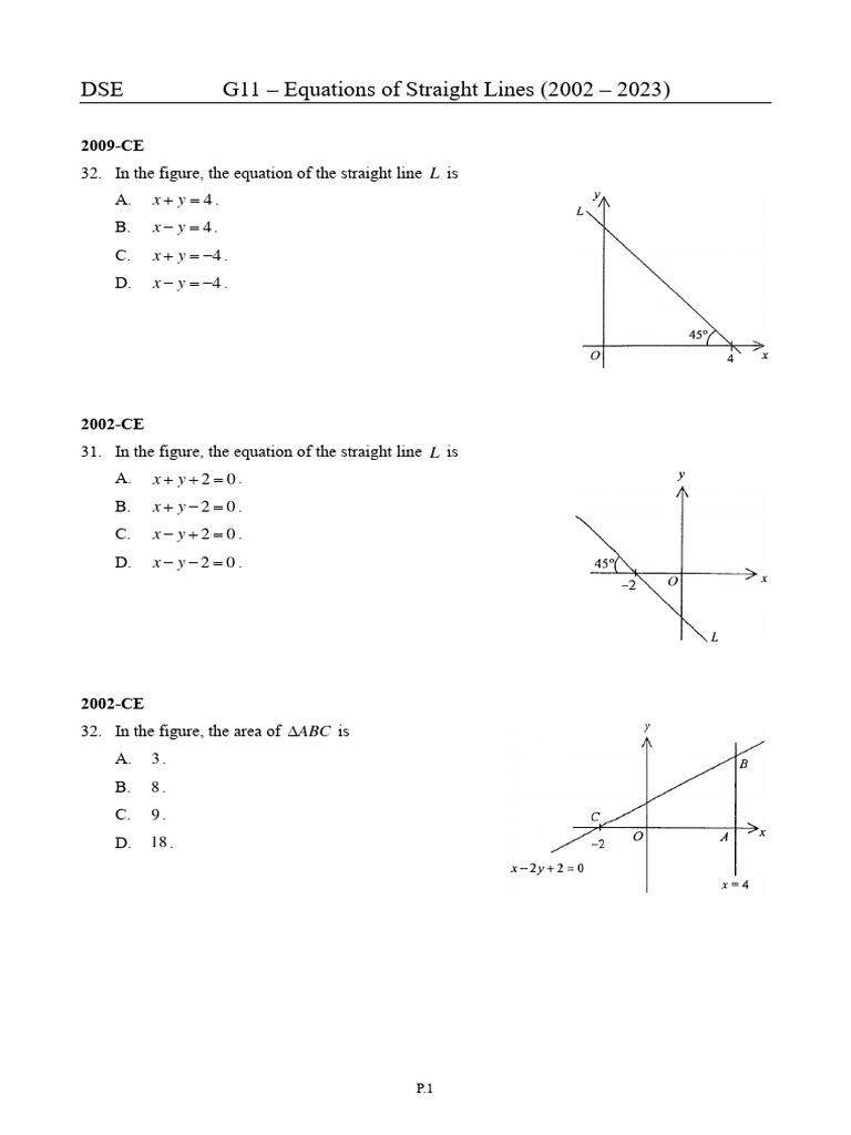 DSE MC G11 G12 Equations Straight Lines 2023 | Download Free PDF | Line ...