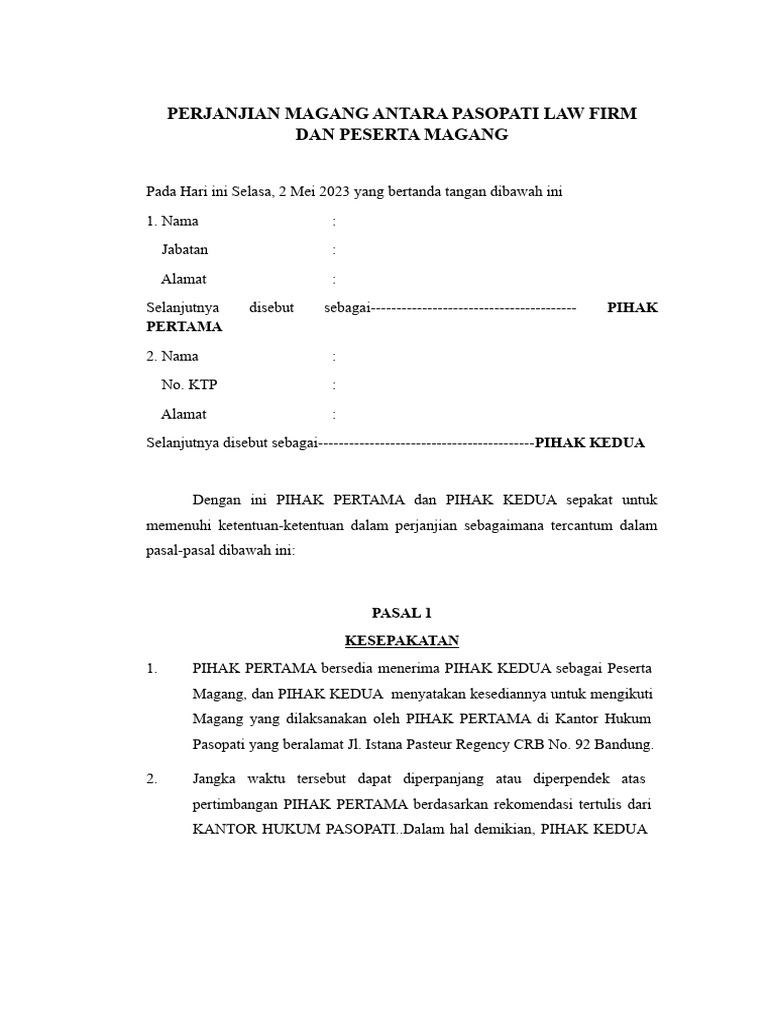 Surat Perjanjian Magang | PDF