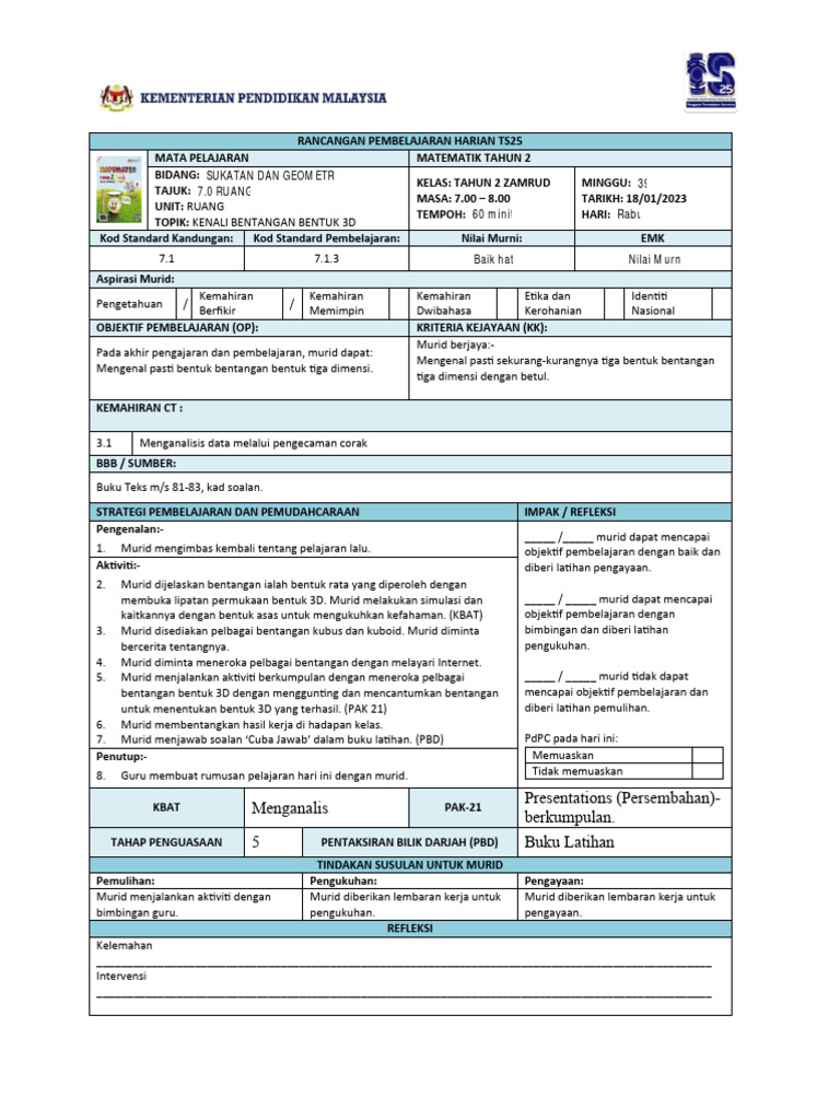 RPH TMK Tahap 1 | PDF