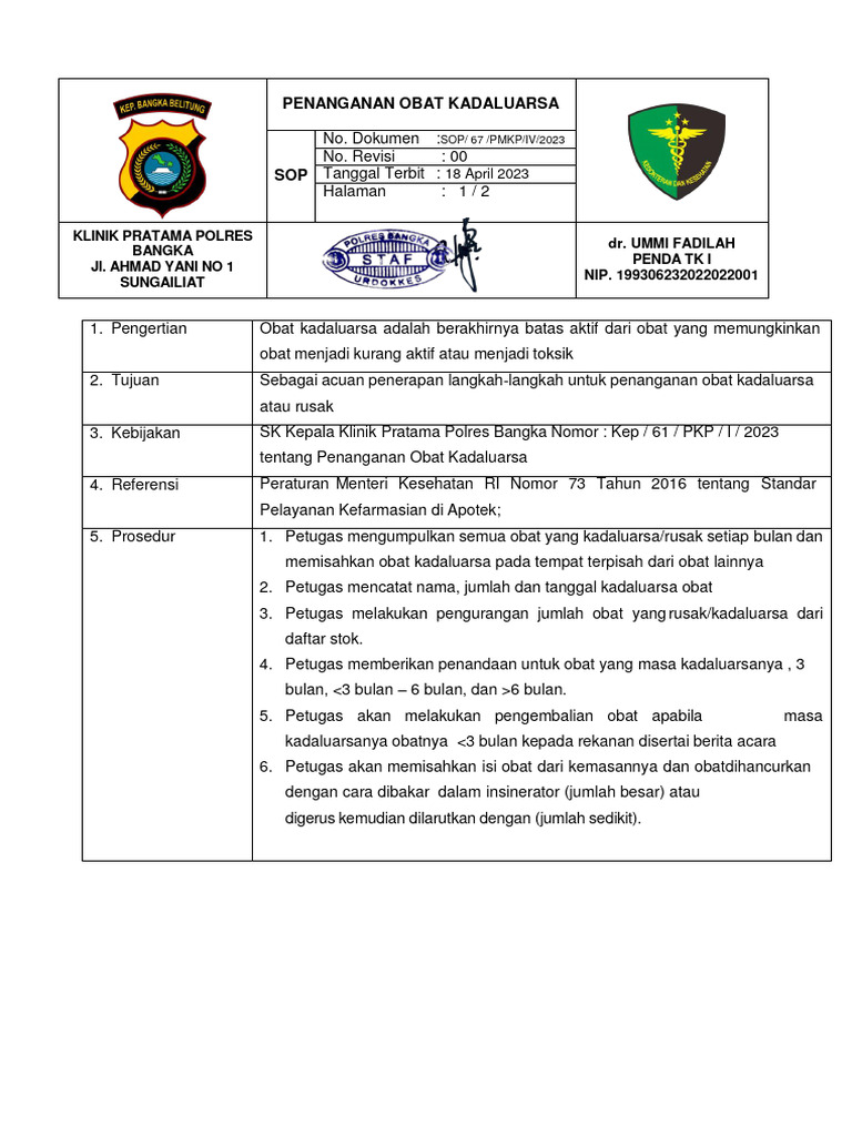 Sop Penanganan Obat Kadaluarsa Fix | PDF