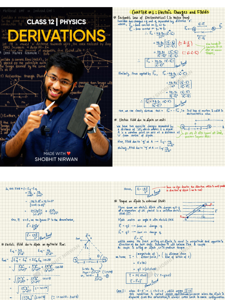 Class 12 Physics Derivations Shobhit Nirwan | PDF | Electric Field | Mechanics