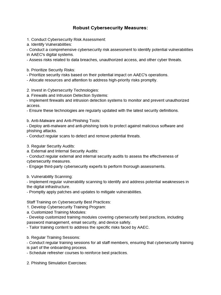 Robust Cybersecurity Measures Pdf Security Computer Security