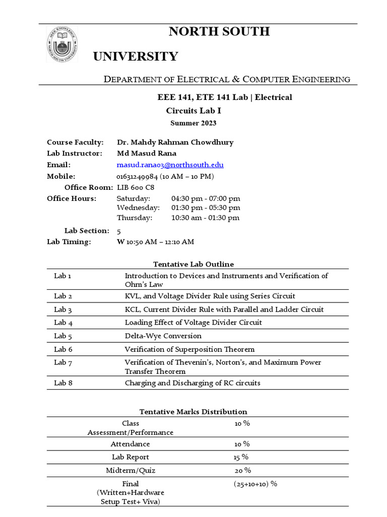 Eee141L.5 Lab Outline 232 | PDF | Electrical Network | Physical Sciences