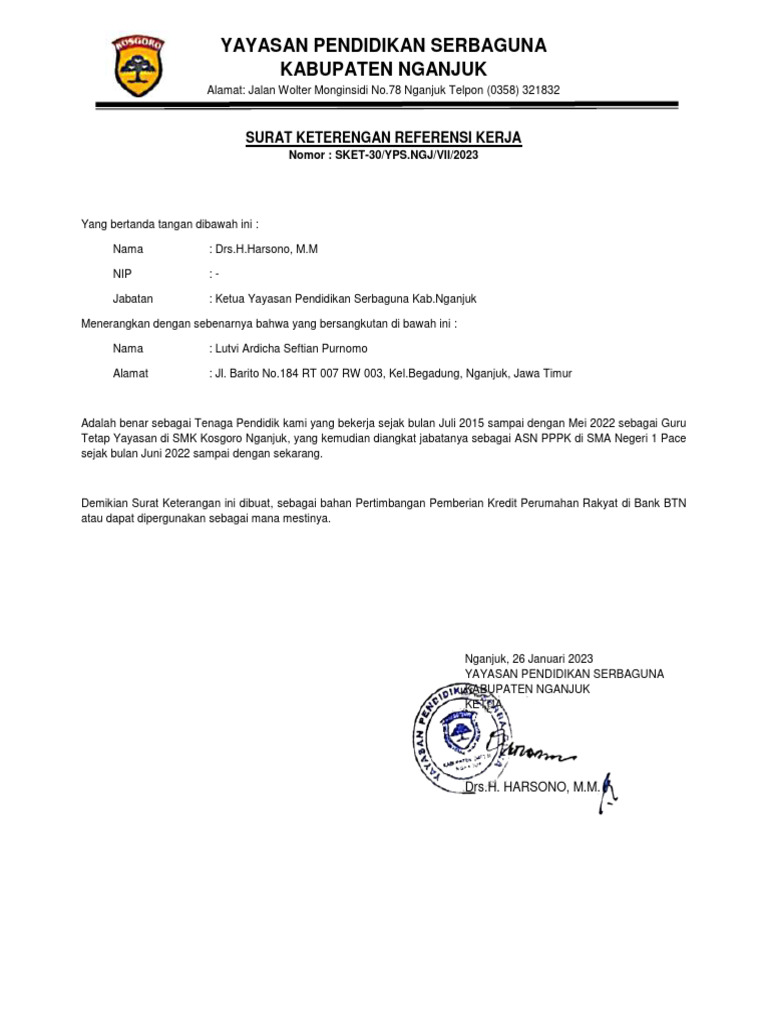 Surat Referensi Kerja | PDF