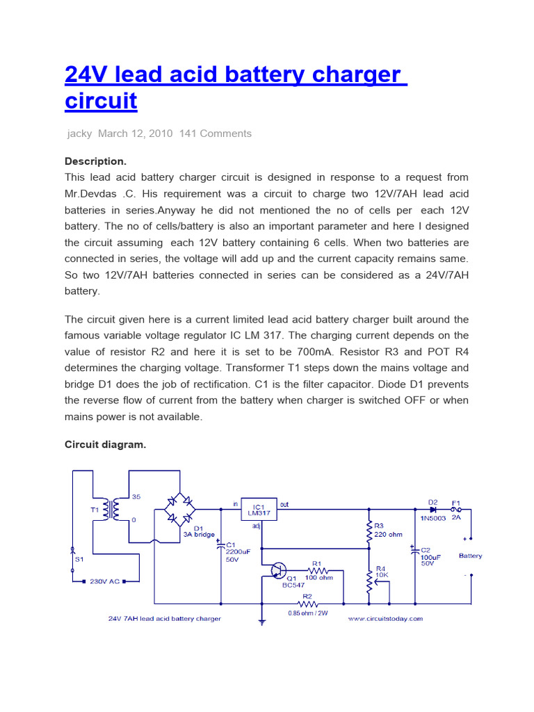 24V Lead Acid Battery Charger Circuit | PDF