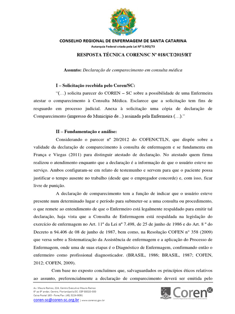 RT 018 2015 Declaração de Comparecimento em Consulta Com Base No PT 16 ...