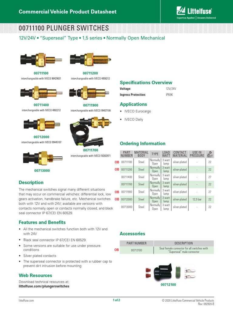 Littelfuse Plunger Switches Datasheet 00711100 007-1840047 | PDF | Switch | Electrical Engineering