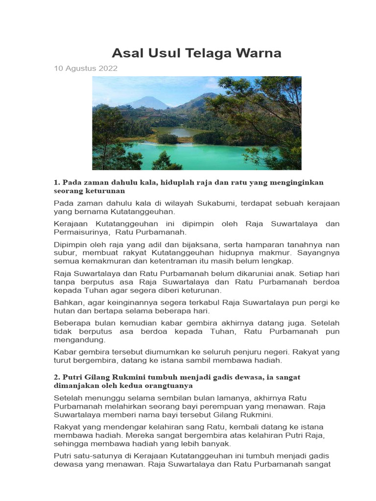 Asal Usul Telaga Warna dalam Dongeng Sunda | PDF