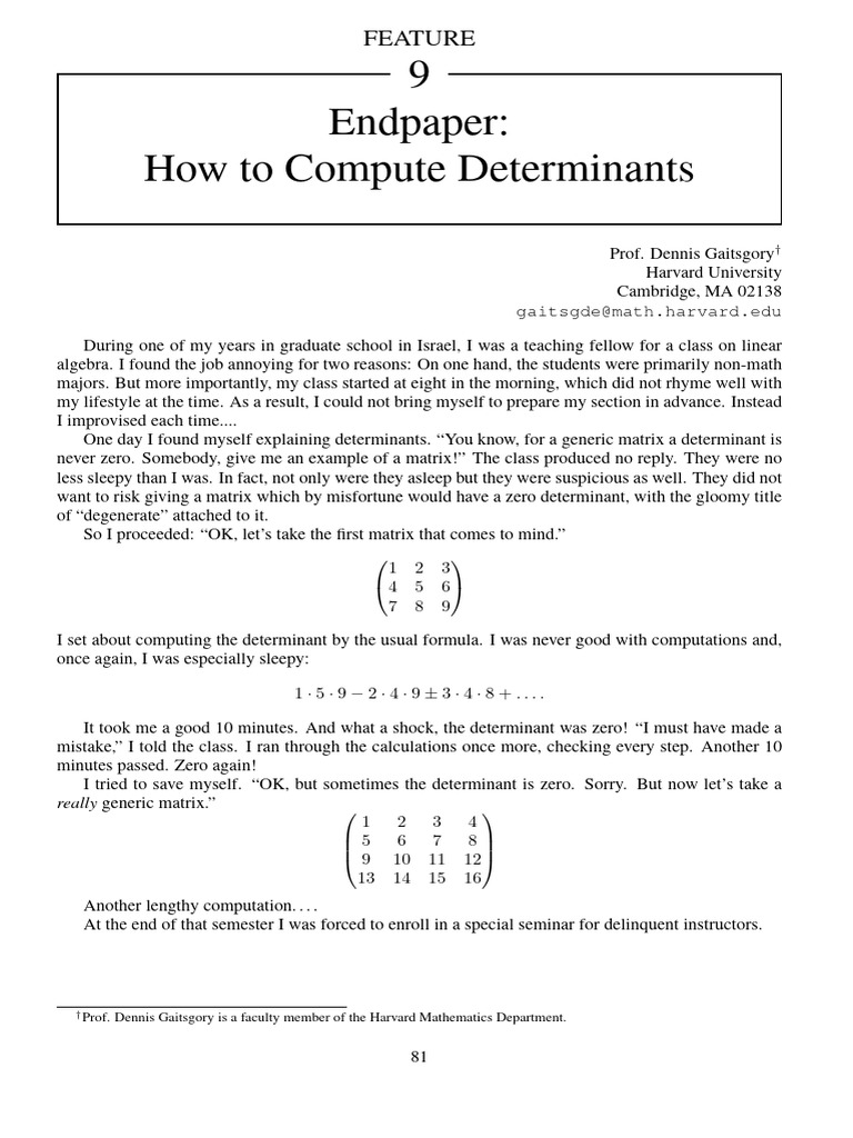 Endpaper: How To Compute Determinants | PDF | Determinant | Matrix ...