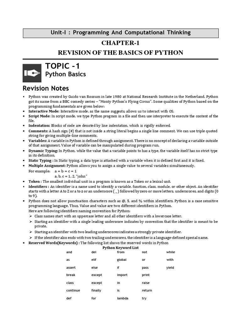 Revision Notes | PDF | Control Flow | Reserved Word Revision Notes | PDF | Control Flow | Reserved Word