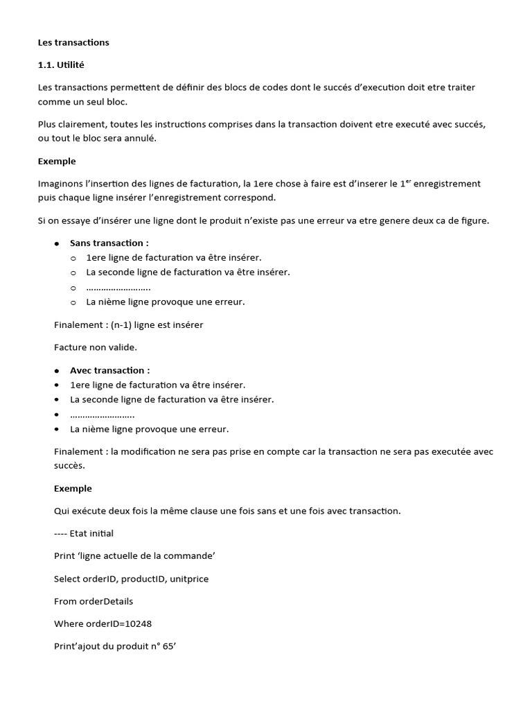 Cours 21 Les Transactions | PDF | Informatique | Programmation informatique