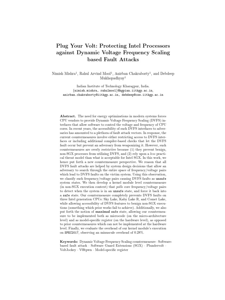 Plug Your Volt: Protecting Intel Processors Against Dynamic Voltage Frequency Scaling Based ...