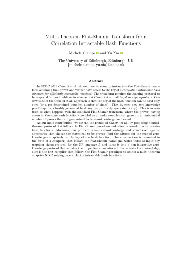 Multi-Theorem Fiat-Shamir Transform From Correlation-Intractable Hash ...