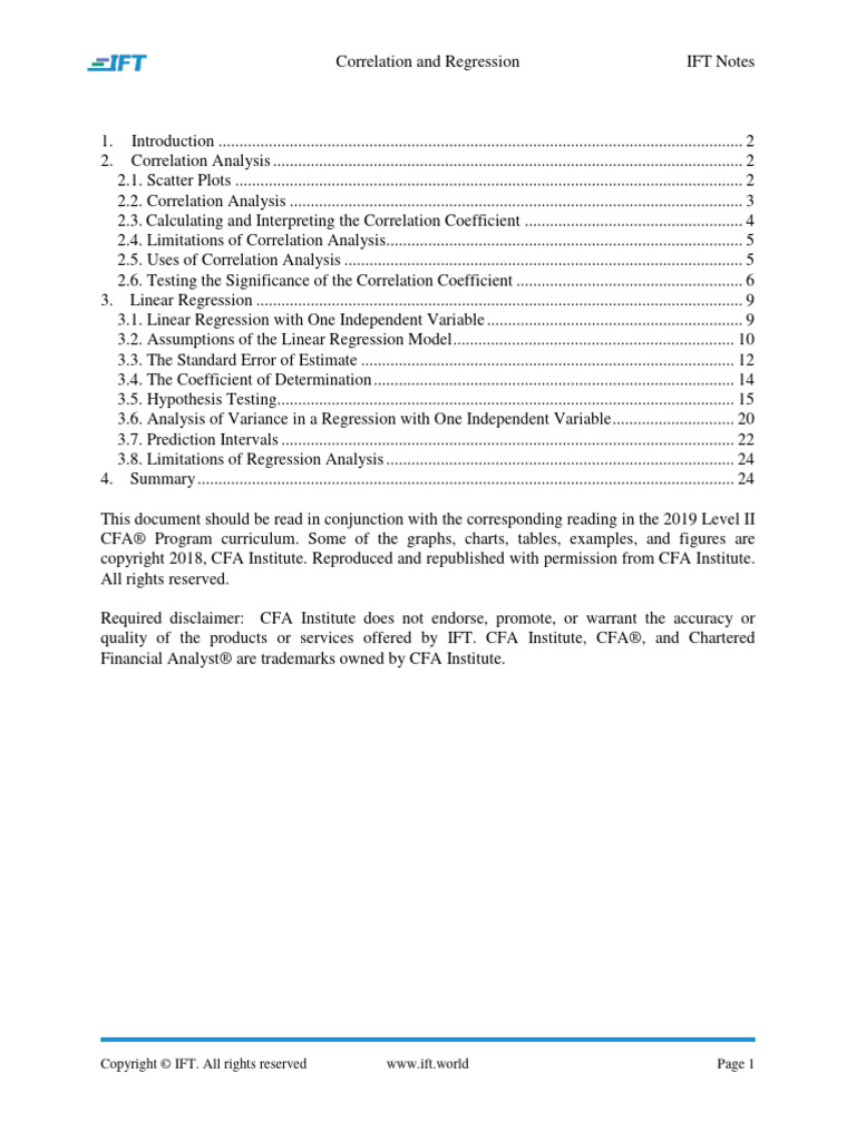 R07 Correlation And Regression Ift Notes Pdf Regression Analysis Errors And Residuals