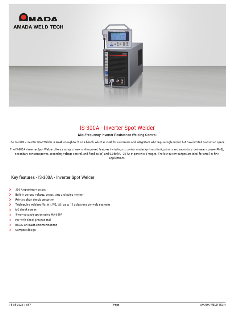 Amada Weld Tech-Is-300a - Inverter Spot Welder | PDF | Power Inverter | Welding