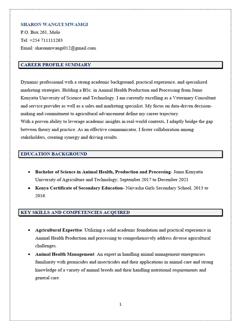 Sharon CV 2023-1 | PDF | Veterinary Medicine | Agriculture