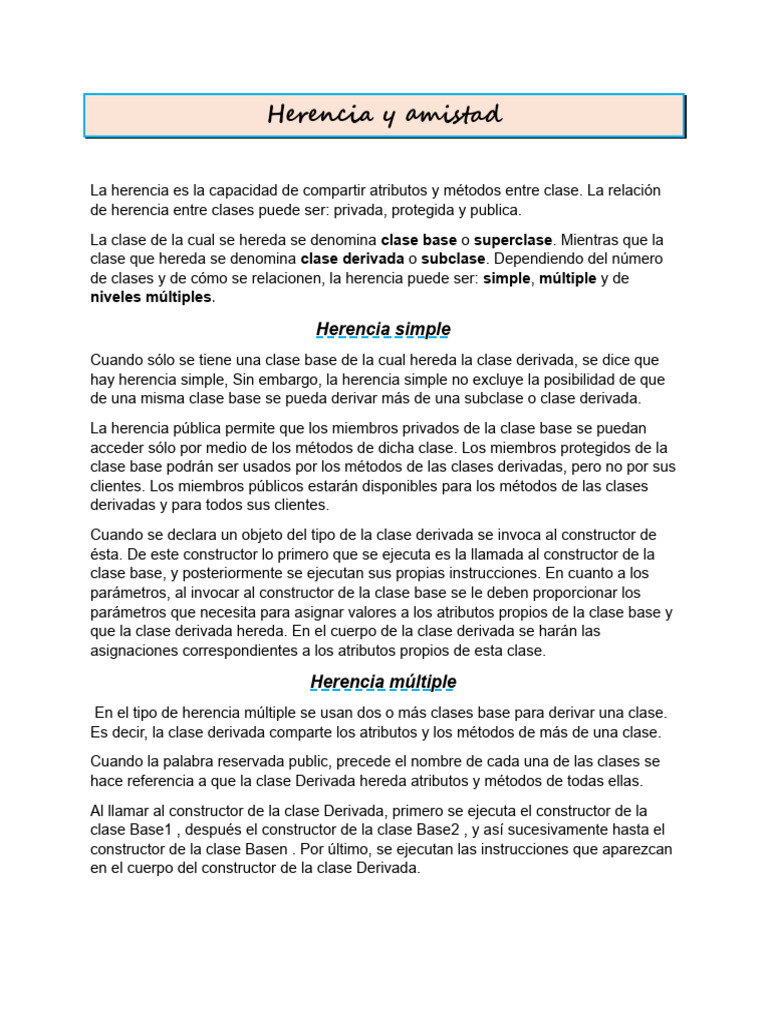 Herencia y Amistad | Descargar gratis PDF | Herencia (Programación ... Herencia y Amistad | Descargar gratis PDF | Herencia (Programación ...