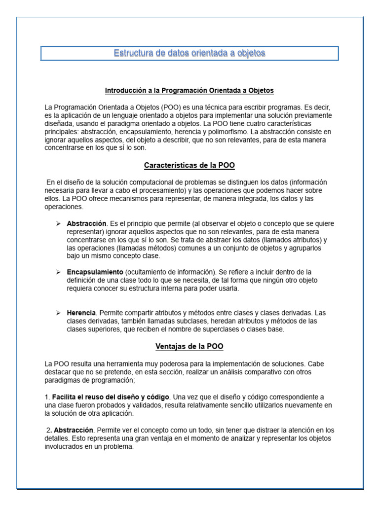 Estructura de Datos Orientada A Objetos | PDF | Objeto (informática ...