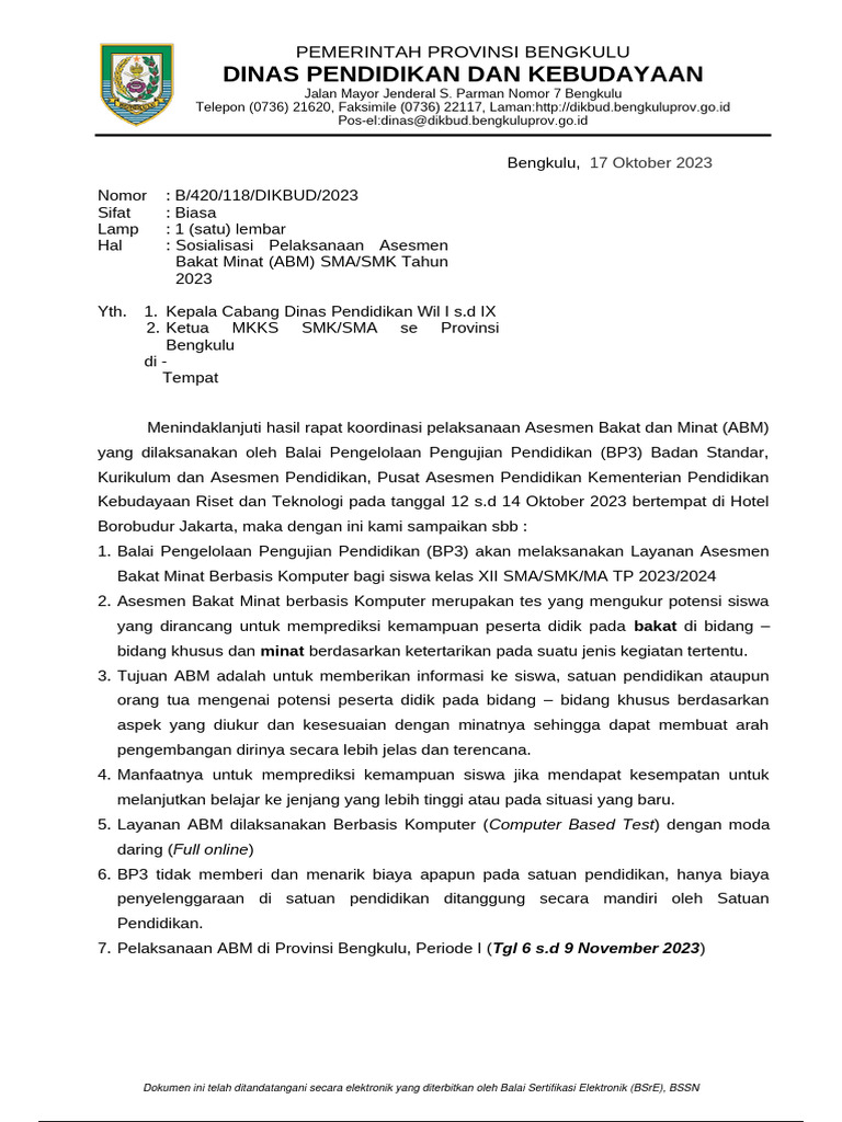 Sosialisasi Asesmen Bakat Minat 2023 | PDF
