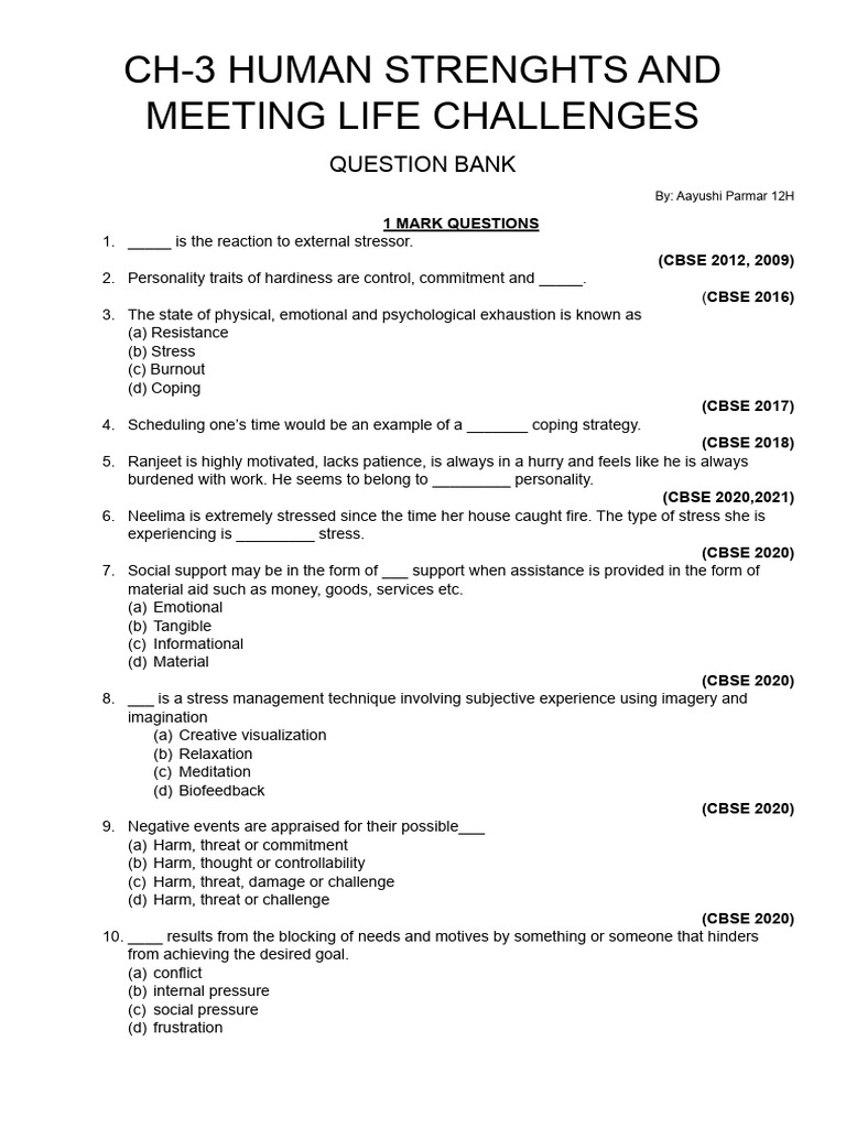 ch3 Question Bank | PDF | Stress (Biology) | Physical Fitness