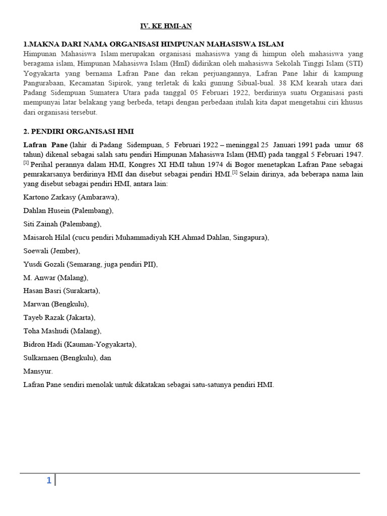 Sejarah dan Pendiri HMI | PDF | Sejarah | Agama & Spiritualitas