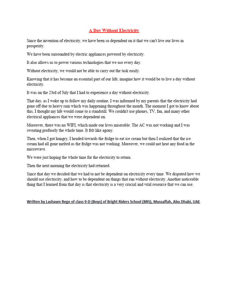 A Day Without Electricity | PDF