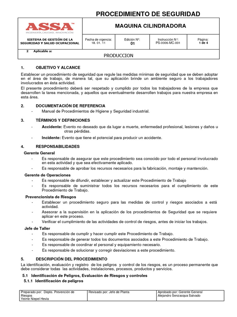 Procedimiento de Seguridad Cilindradora | PDF | Seguridad y salud ... Procedimiento de Seguridad Cilindradora | PDF | Seguridad y salud ...