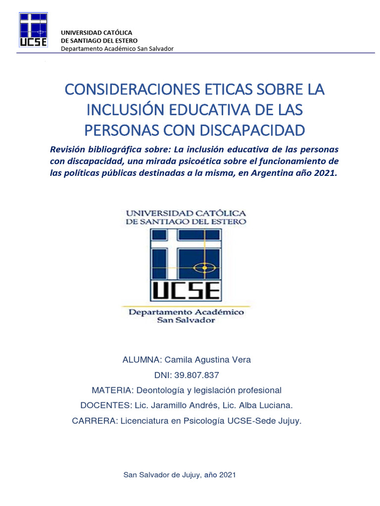 Inclusión Educativa de Las Personas Con Discapacidad. Vera Camila | PDF ...