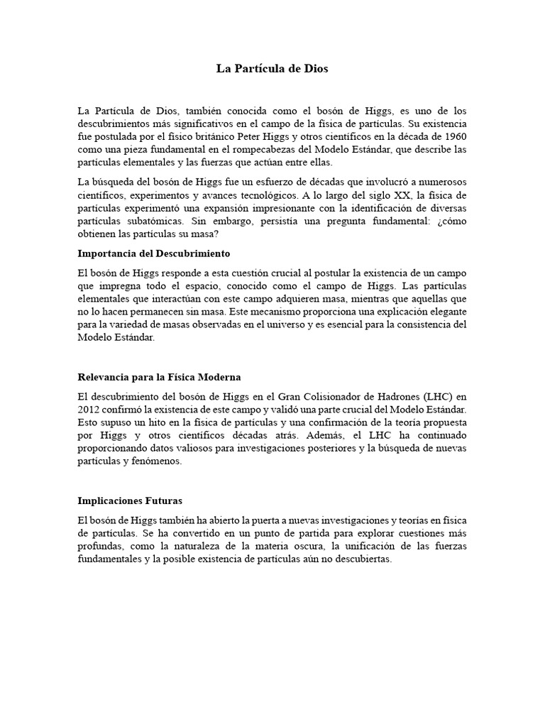 La Partícula de Dios | PDF | Bosón de Higgs | Modelo estandar