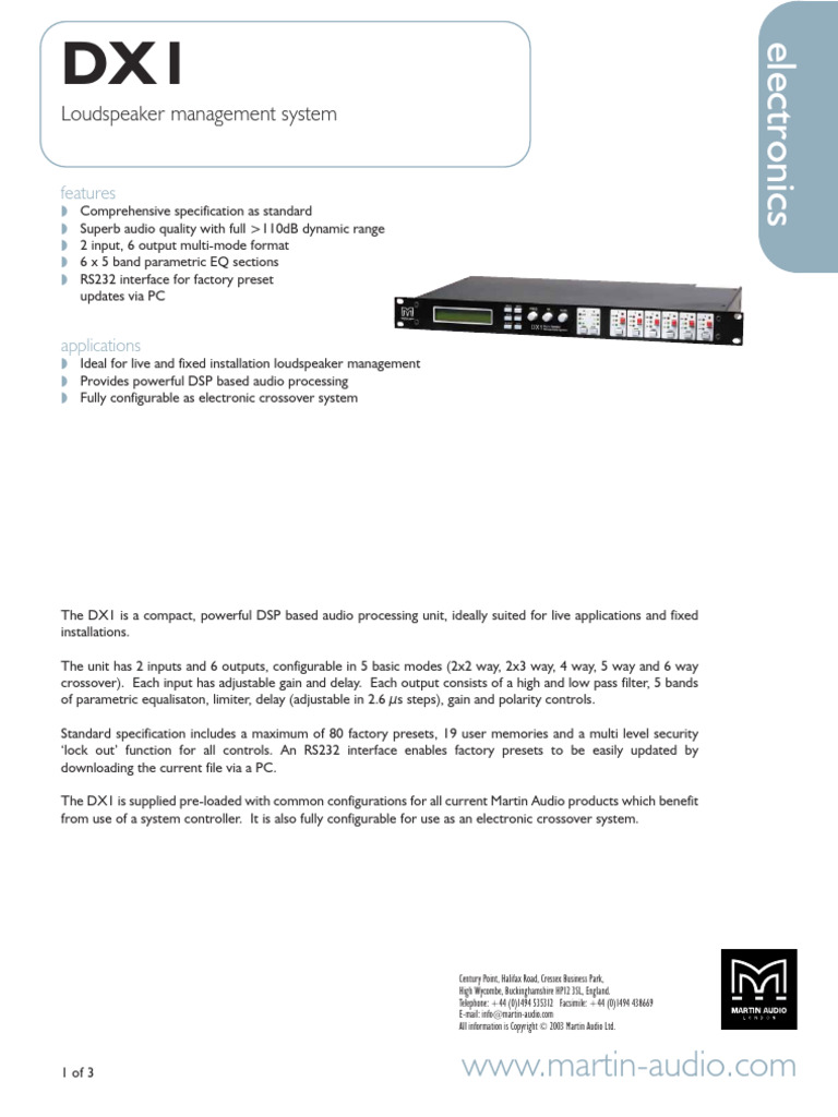 DX1 Datasheet | Download Free PDF | Loudspeaker | Equalization (Audio)