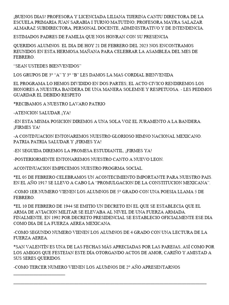 Programa de Asamblea de Febrero Juan Sarabia I | PDF