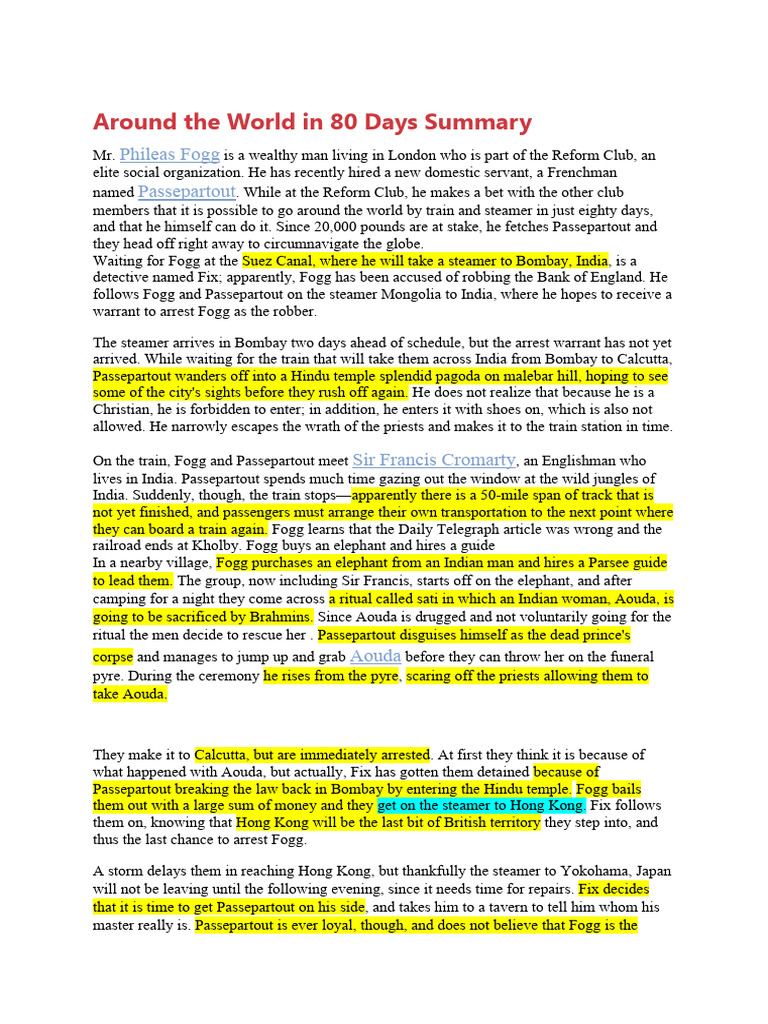 Summary of Around the World in 80 Days | PDF | Around The World In ...